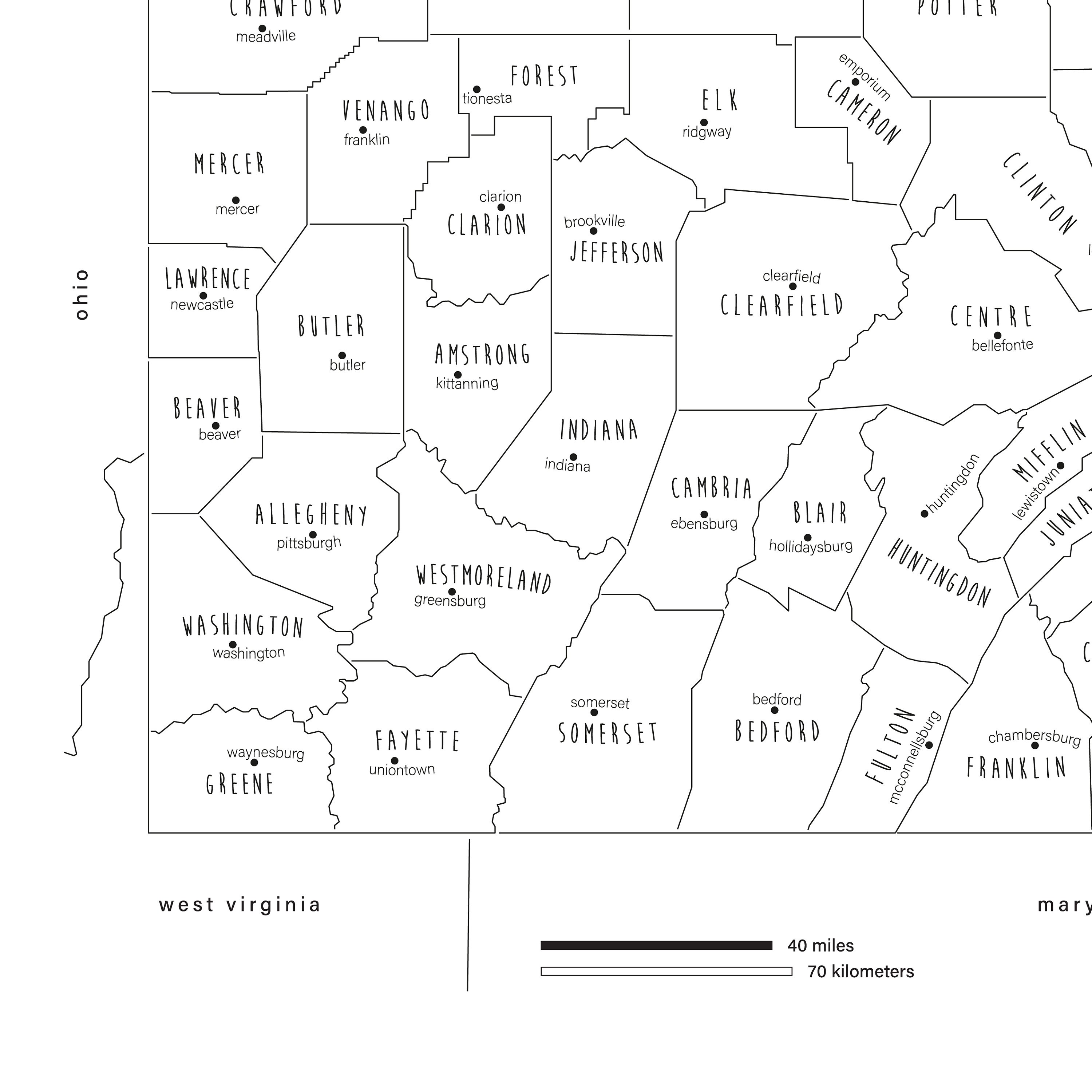Pennsylvania Map Art Print: PA Counties Map, Modern Decor (PDF/JPG) - Etsy