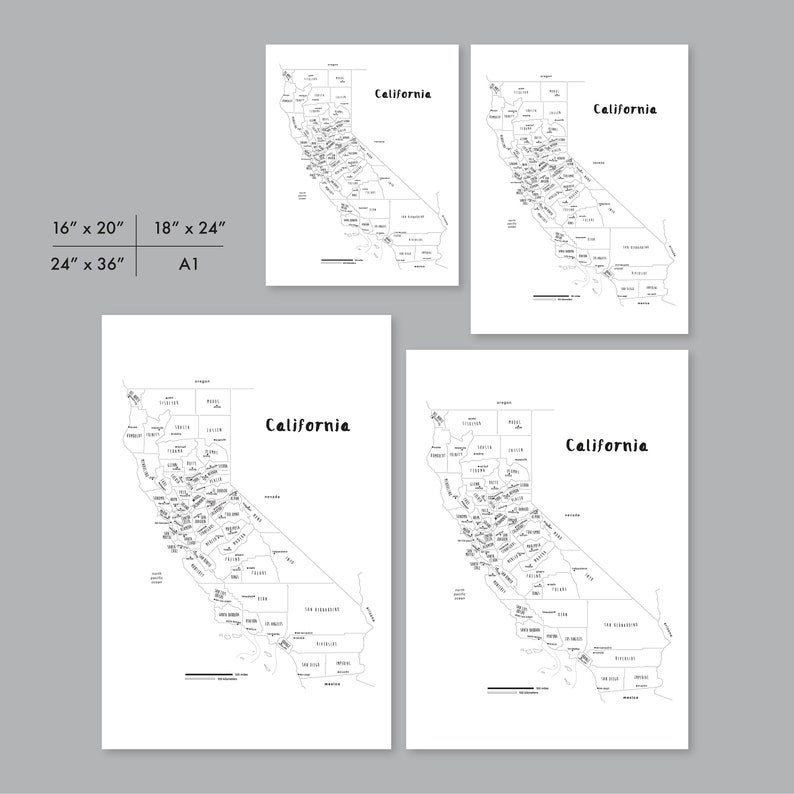 California Map Poster PRINTABLE California County Map CA | Etsy