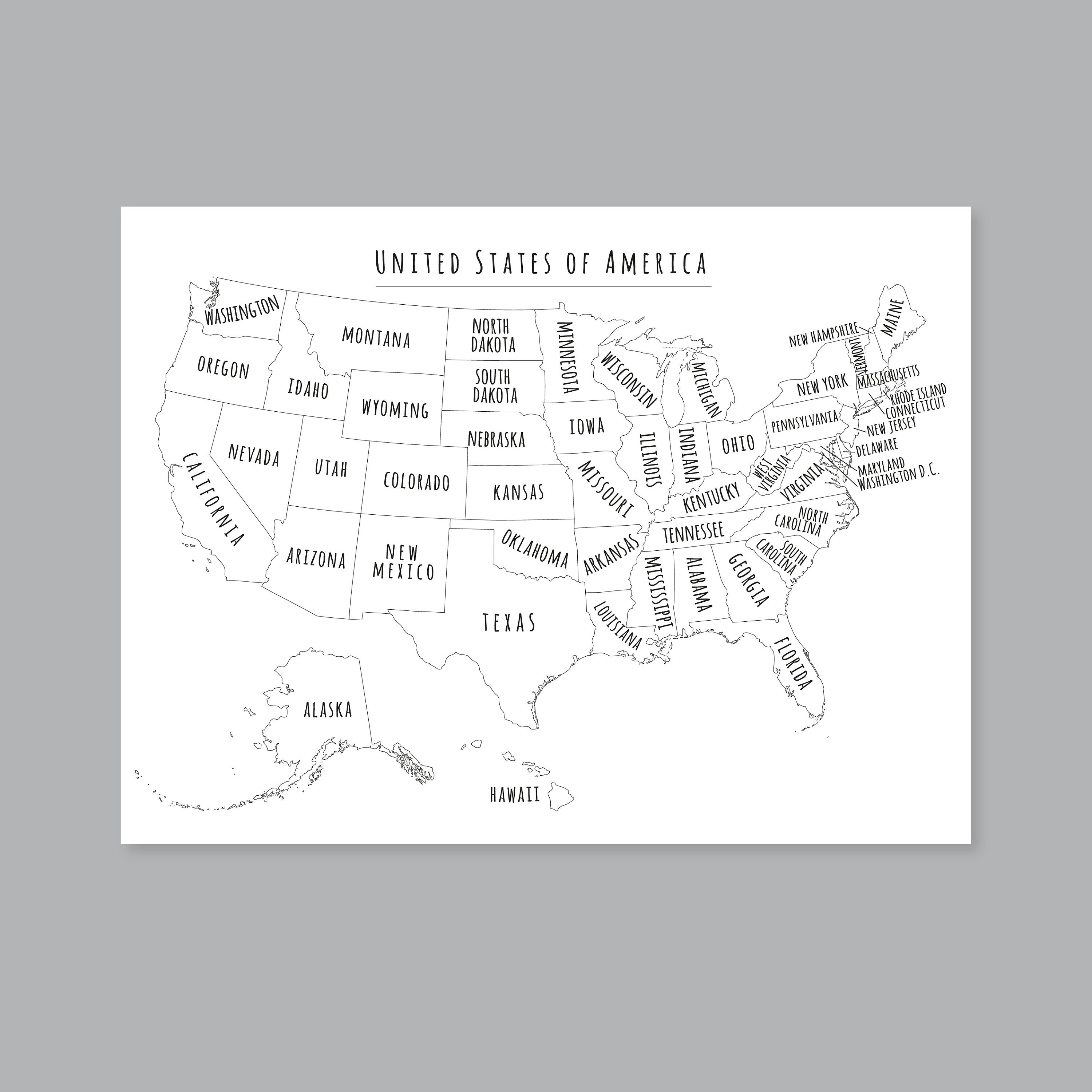 US Map, PRINTABLE State Map, USA Map Wall Art, Usa Map for Kids, Home Kids Room Decor P561 - Etsy