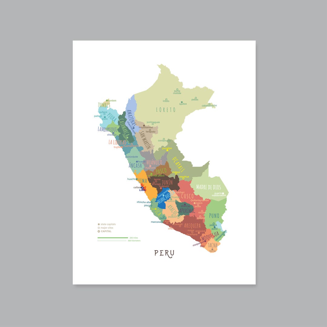 Peru Map Print: Regions, Provinces & Capitals (digital Download) #P610 ...