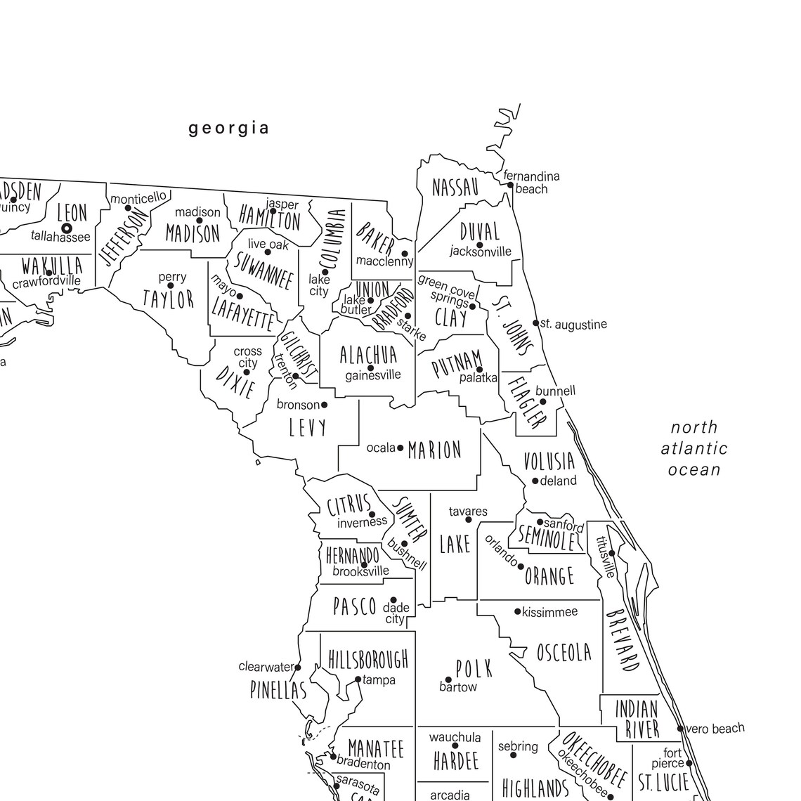 Florida Map Art PRINTABLE Florida Countries Map FL Florida - Etsy