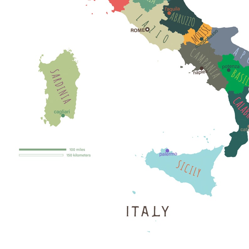 Italy Map, PRINTABLE Italy Regions and Capitals, Labeled Italy Map ...