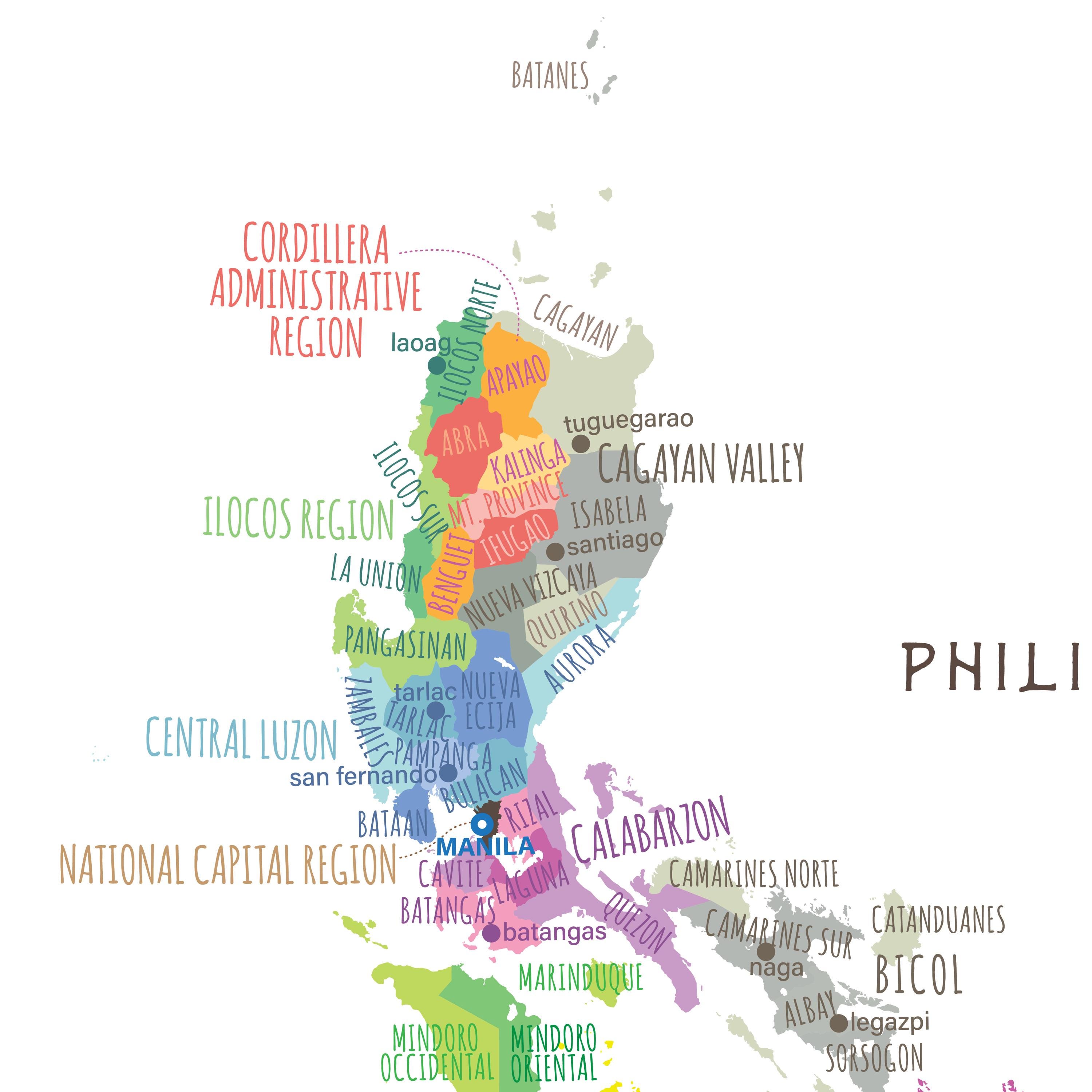 Philippines Map Print, Regions & Provinces, Modern Home Decor (digital ...