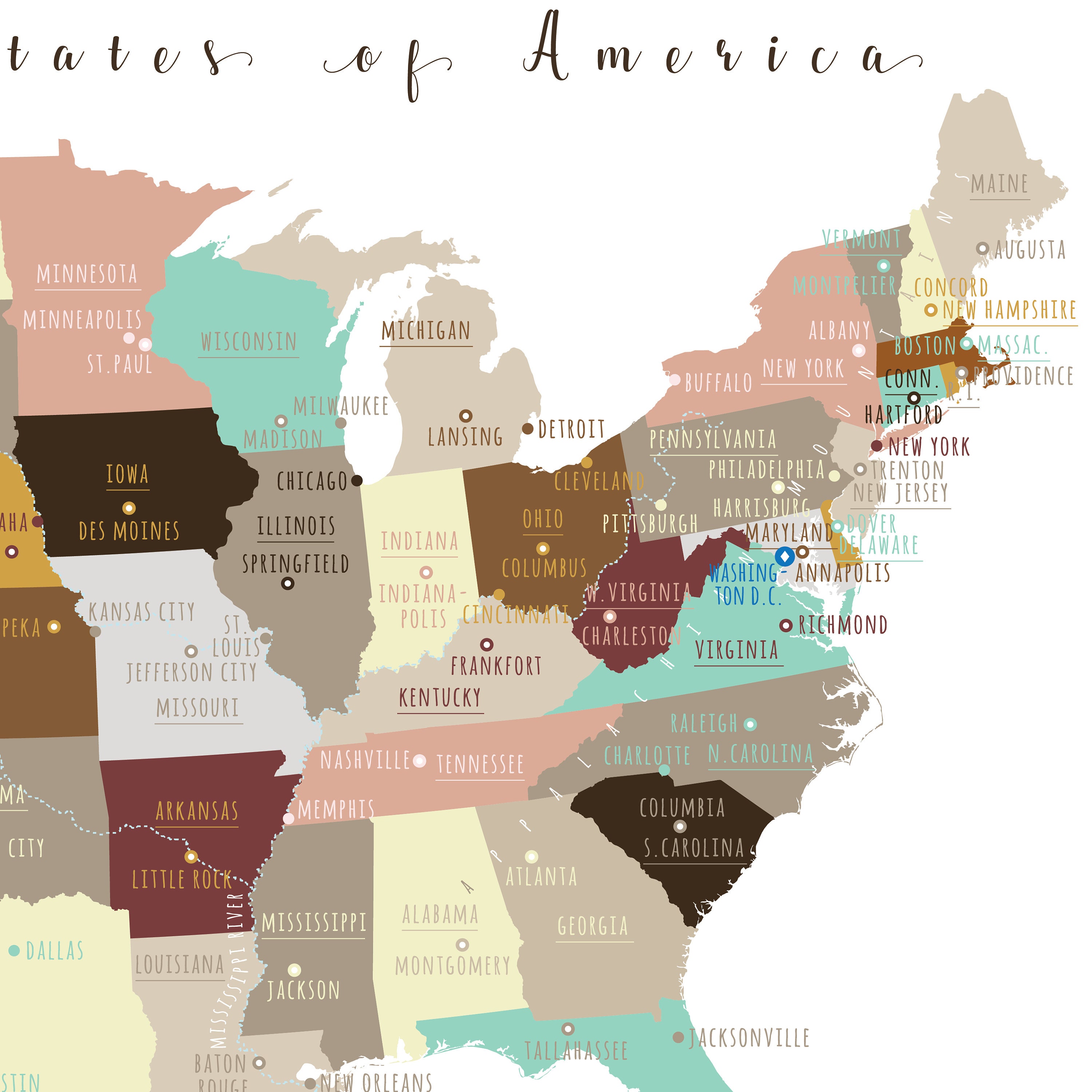 United States Map Wall Art PRINTABLE United States Map Print - Etsy