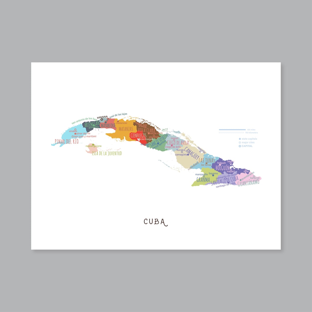 Cuba Map Art, PRINTABLE Cuba Provinces and Capitals, Labeled Cuba Map ...