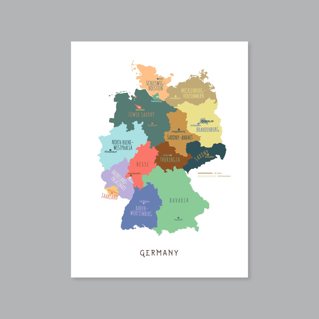 Germany Map PRINTABLE Germany States and Capitals Labeled - Etsy