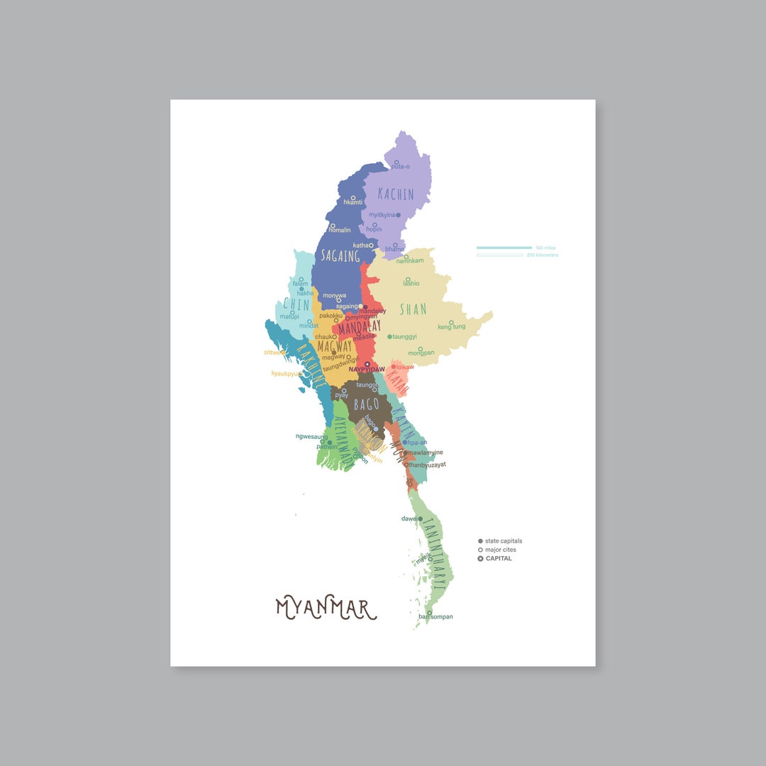 Myanmar Map, PRINTABLE Myanmar Provinces Map, Myanmar Capital State Map ...