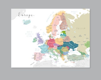 Poster Map of Europe 50x70cm / 19x27 In - Etsy