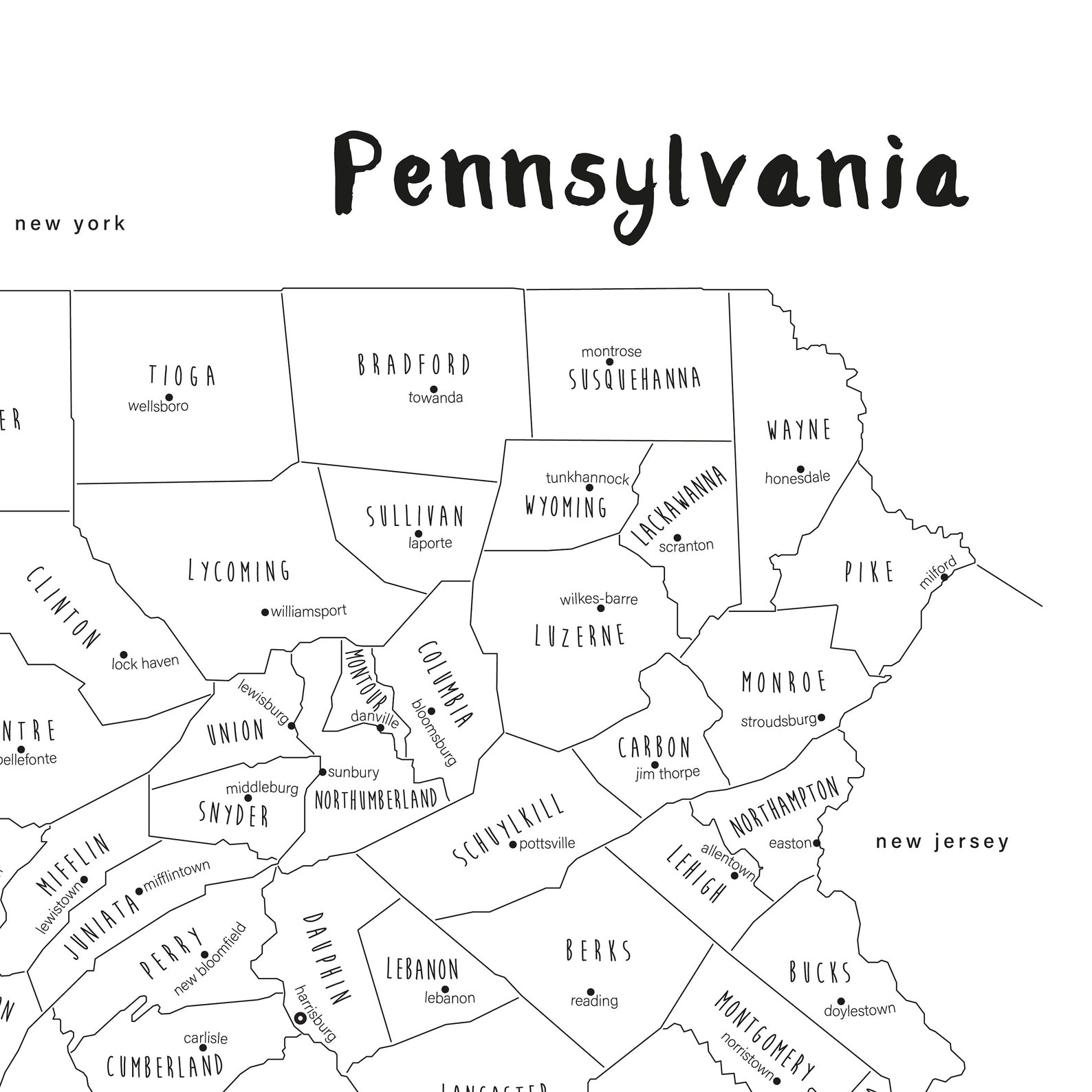 Pennsylvania Map Art Print: PA Counties Map, Modern Decor (PDF/JPG) - Etsy