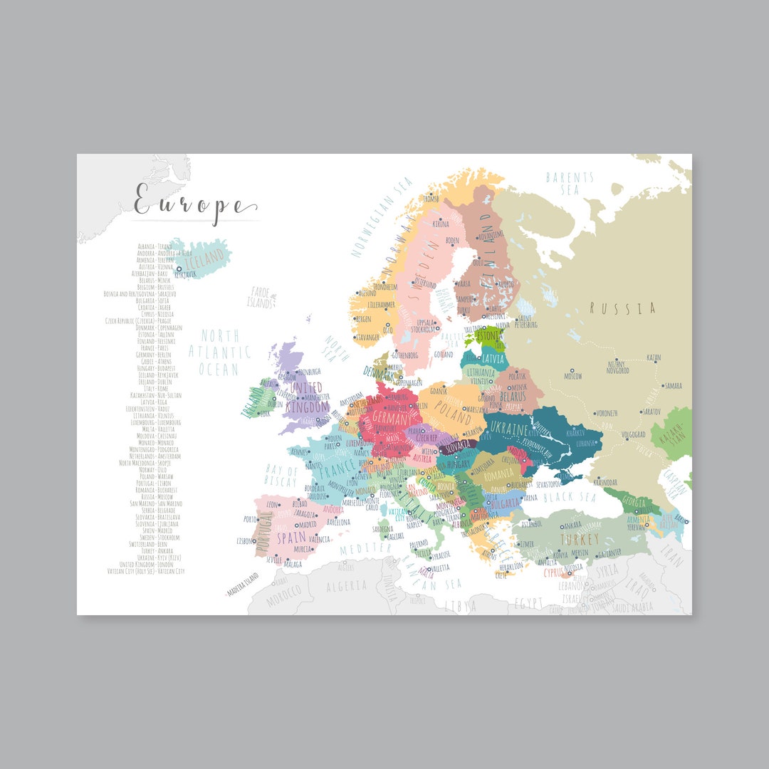 europe map with capitals for kids