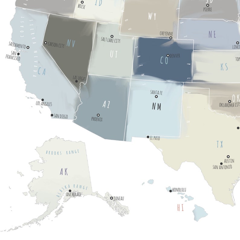 United States Map Wall Art PRINTABLE United States Map Print - Etsy