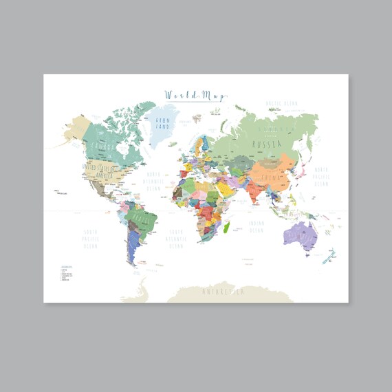 World Map Poster PRINTABLE Worldmap With Countries Map of - Etsy