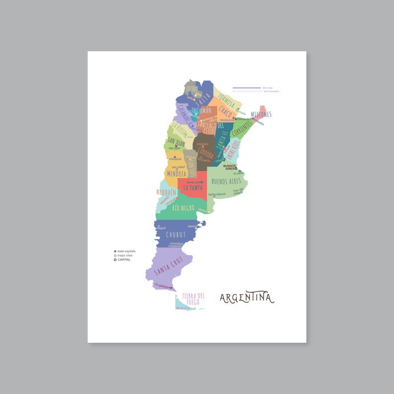 Argentina Map, PRINTABLE Argentina Province and Capitals, Labeled ...