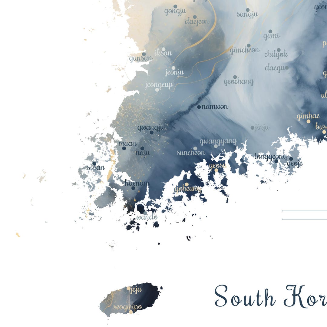 South Korea Watercolor Map With Major Cities - Digital Download ...