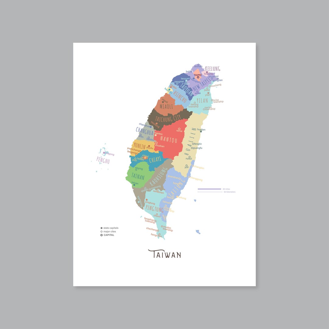 Taiwan Map Print, PRINTABLE Taiwan Provinces, Labeled Taiwan Map ...