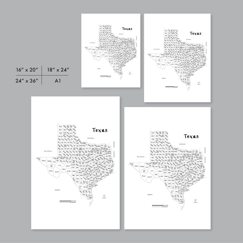 Texas Map Poster PRINTABLE Texas Countries Map TX Texas - Etsy