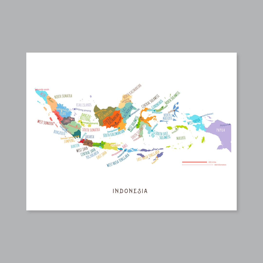 Indonesia Map Print: States and Capitals (digital Download) #P574 - Etsy