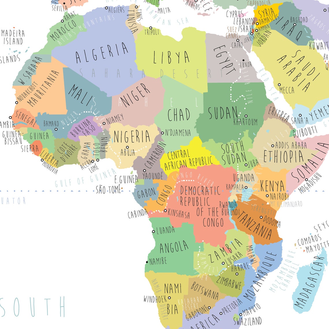 World Map With Countries PRINTABLE Wall Art Kid Nursery - Etsy