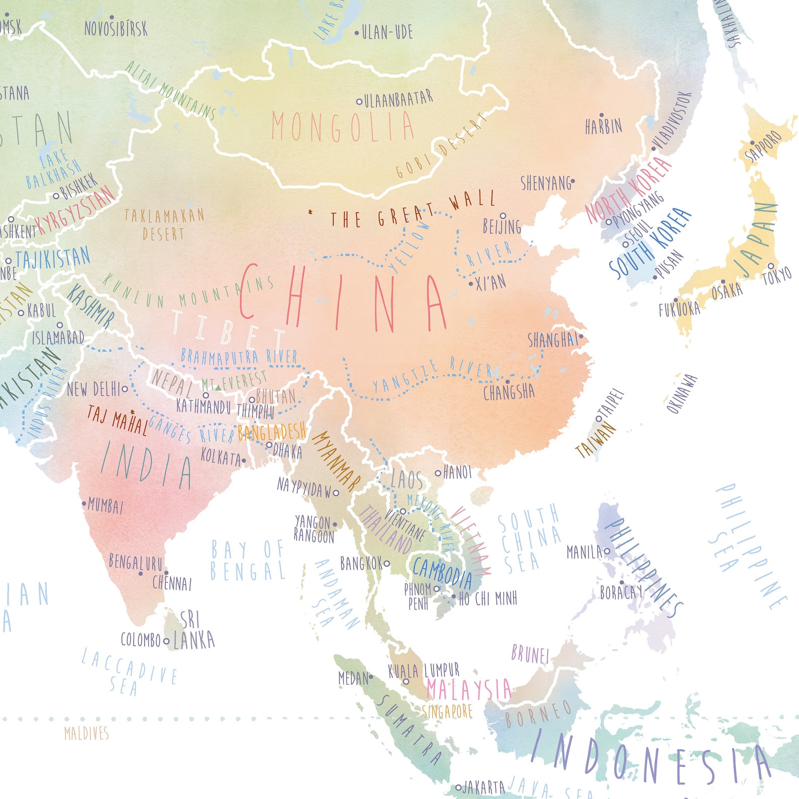 World Map With Countries, PRINTABLE Map of the World Wall Art ...