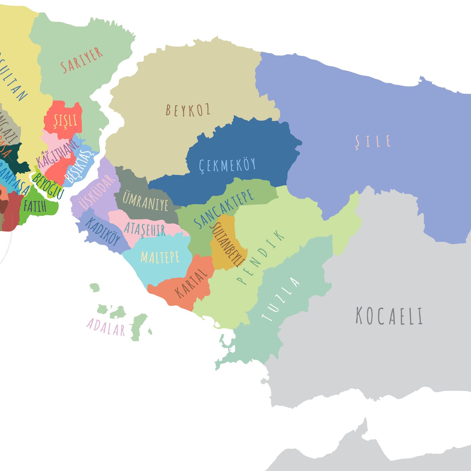 Istanbul Districts Map, PRINTABLE Türkiye Istanbul, Modern Home Decor # ...