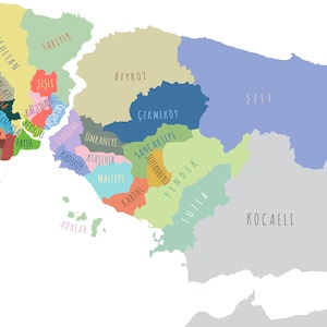 Istanbul Districts Map, PRINTABLE Türkiye Istanbul, Modern Home Decor ...