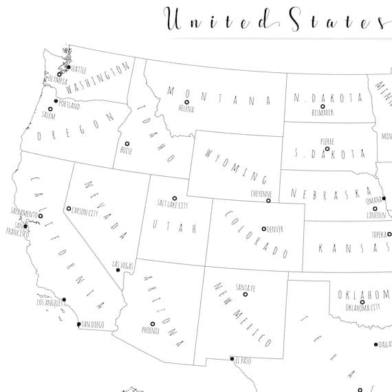 Usa Map With Cities Black And White United States Map With States