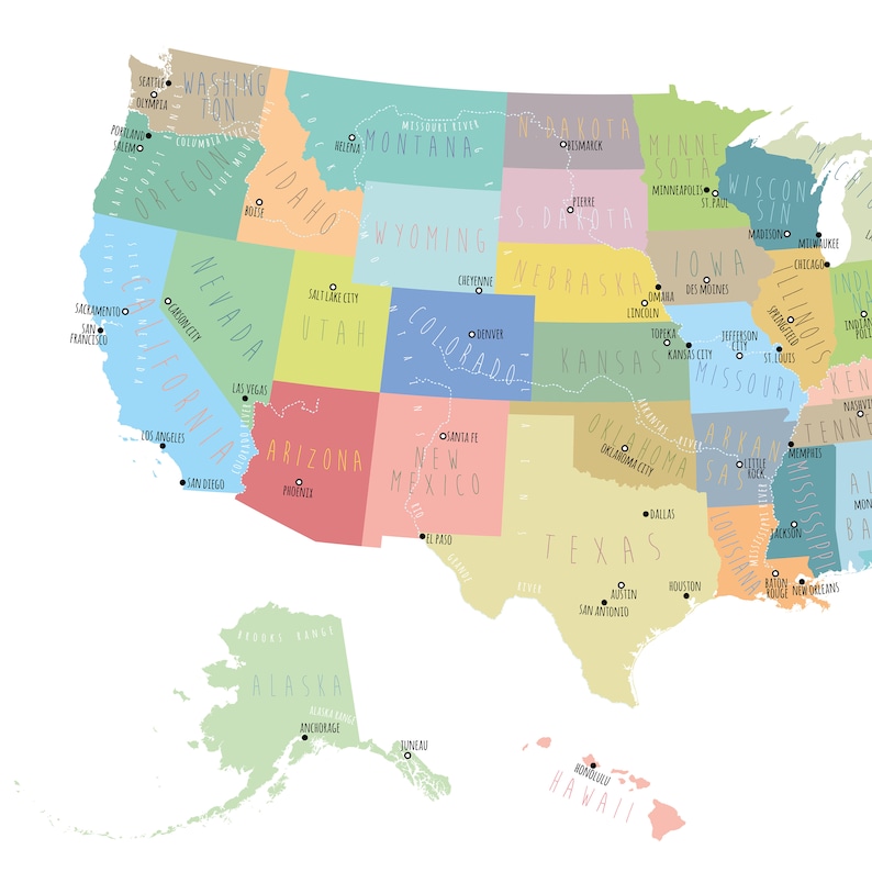 United States Map Wall Art PRINTABLE United States Map Print | Etsy