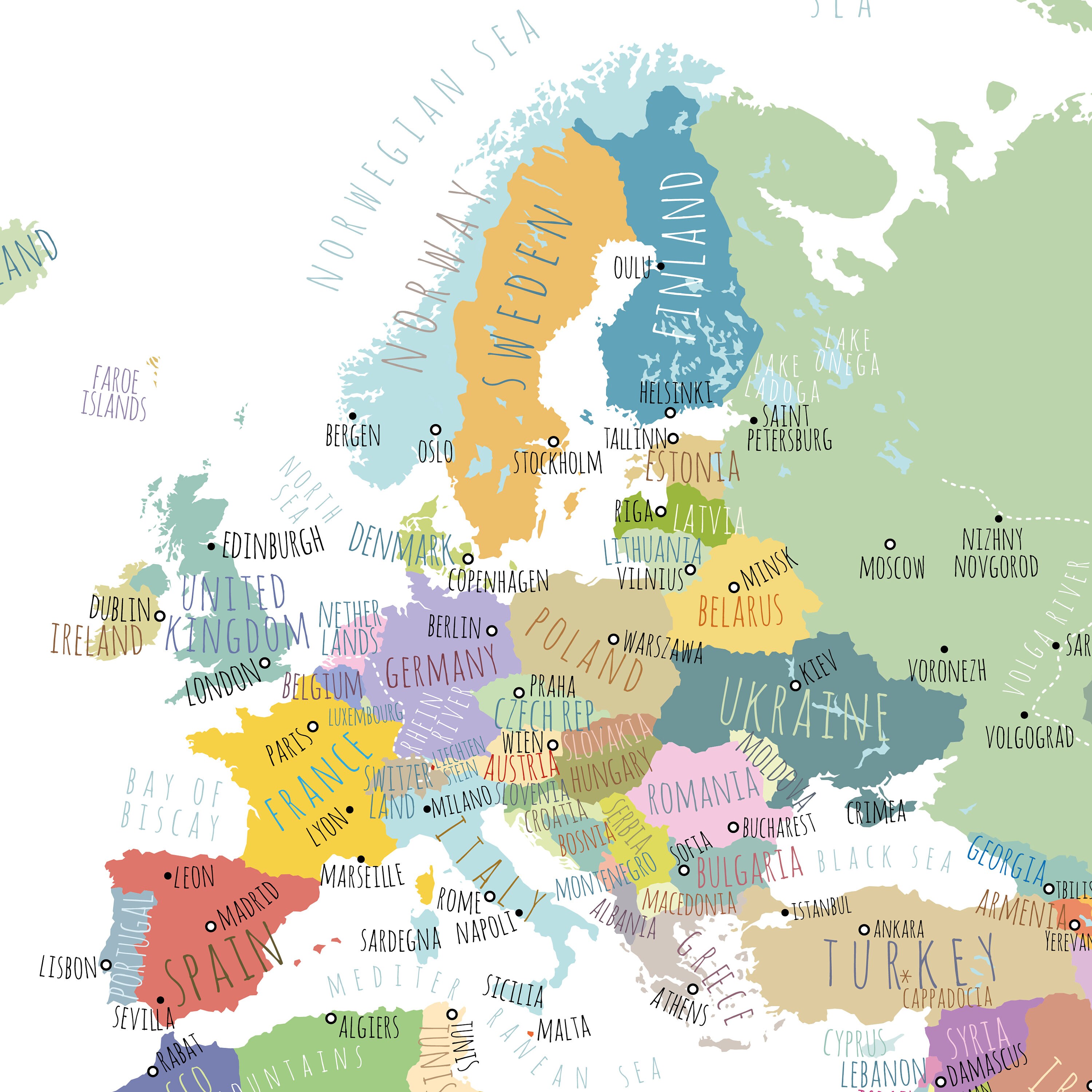 World Map Poster PRINTABLE Worldmap With Countries Map of | Etsy Australia