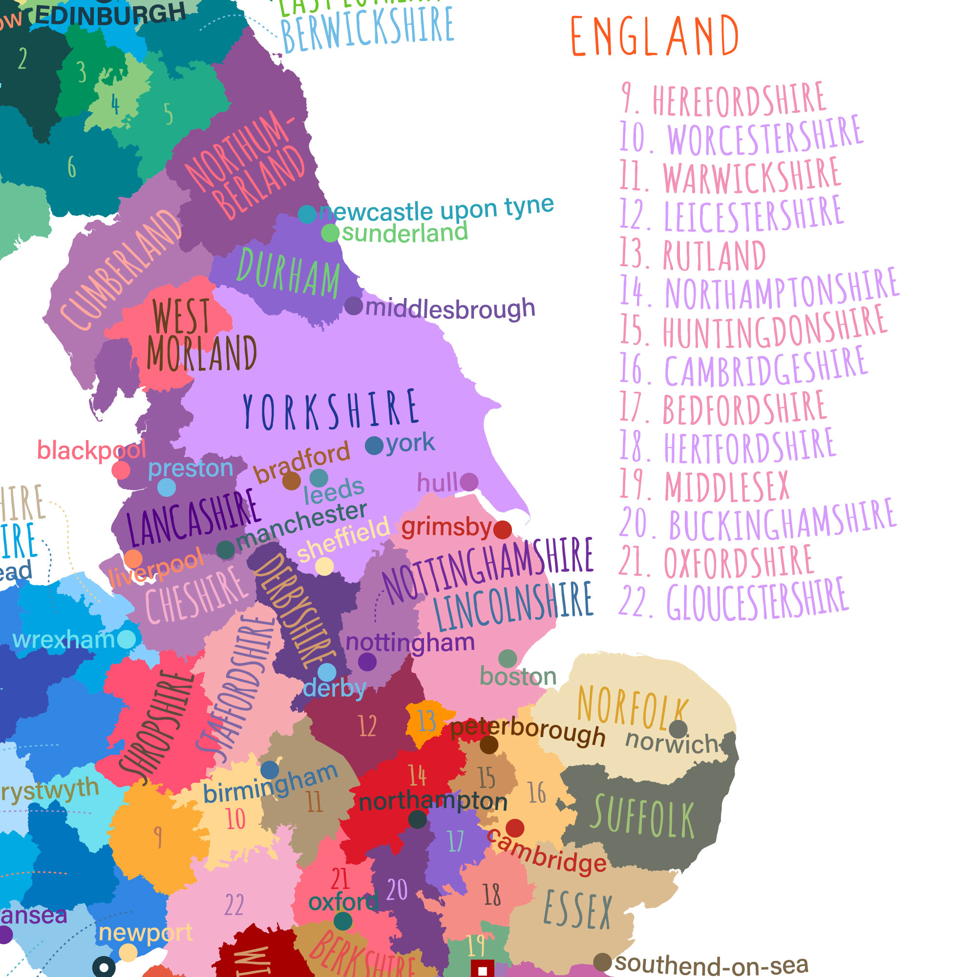 UK County Map Print: Labeled United Kingdom Map (digital Download) - Etsy