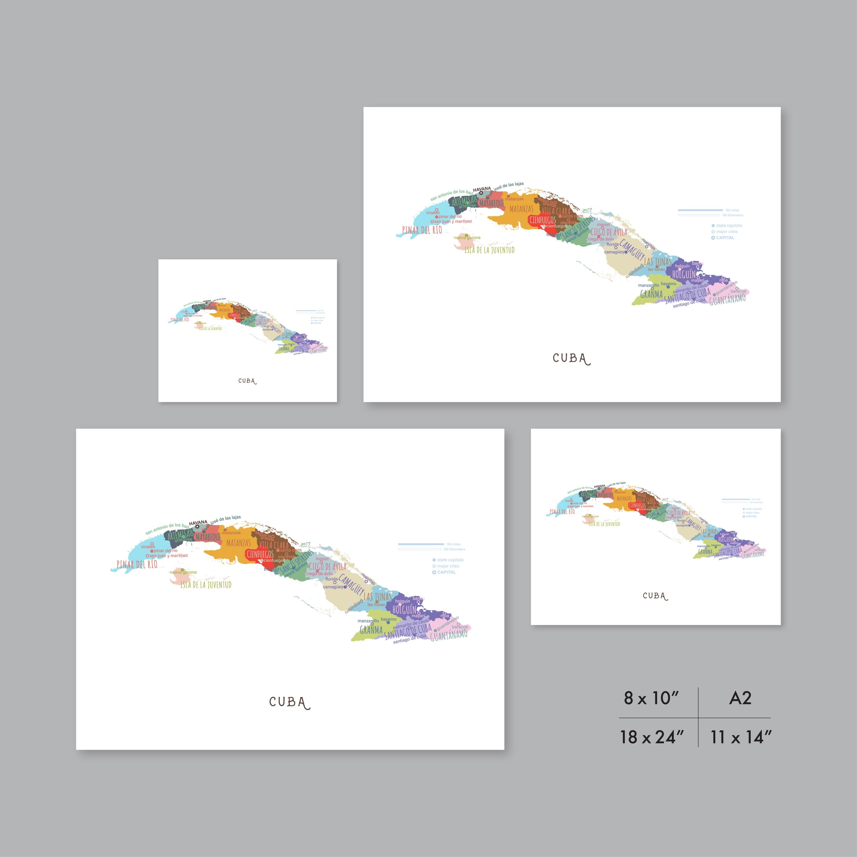 Cuba Map Art Print: Provinces & Capitals (digital Download) #P623 - Etsy