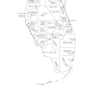 Florida Map Art, PRINTABLE Florida Countries Map FL, Florida State Map ...