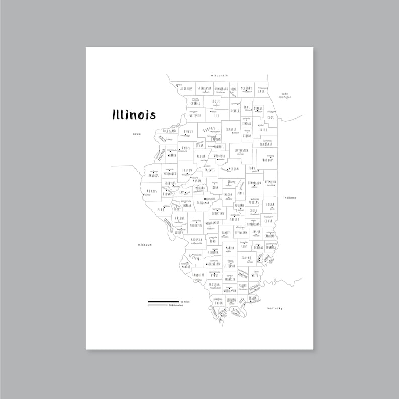 Illinois Map Art PRINTABLE Illinois Countries Map IL - Etsy