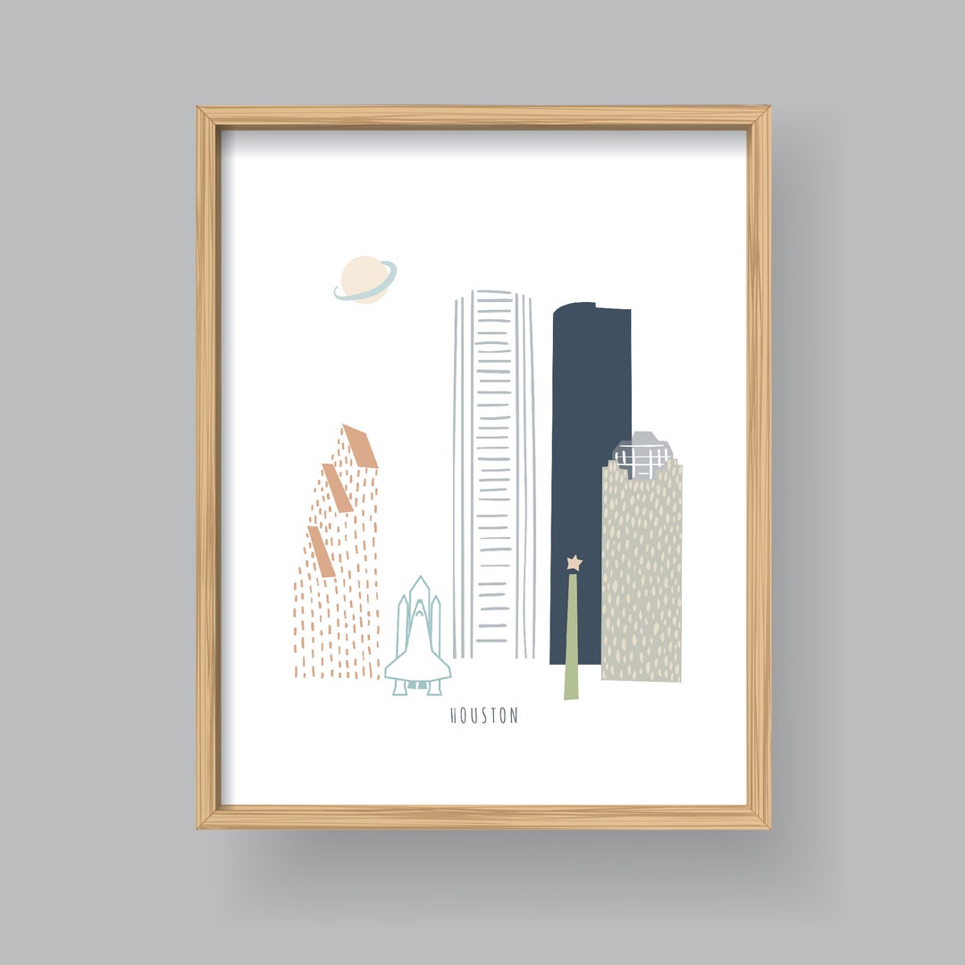 Houston Skyline Print, Printable Houston Wall Art, Kid Nursery Modern ...