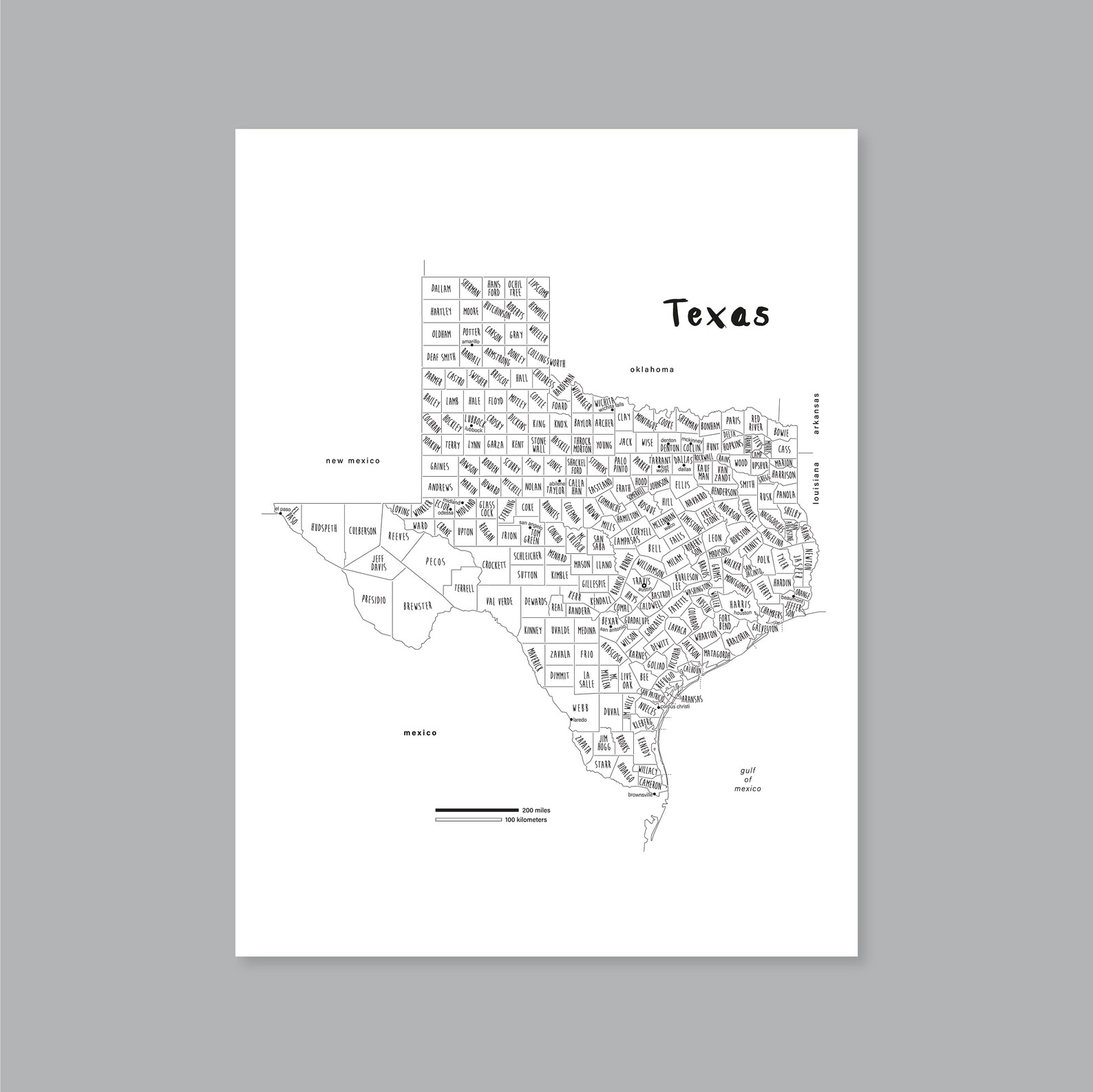 Texas Map Poster, PRINTABLE Texas Countries Map TX, Texas State Map ...