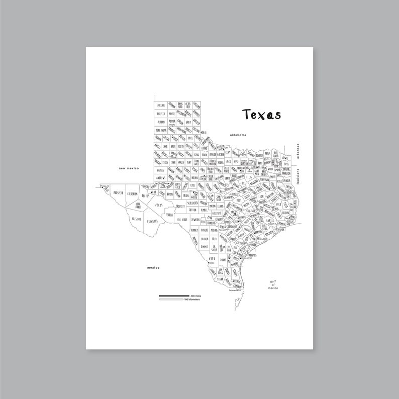 Texas Map Poster, PRINTABLE Texas Countries Map TX, Texas State Map ...