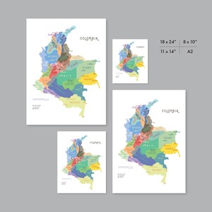 Colombia Map Print: Province & Capital Labeled Art (digital Download) # ...