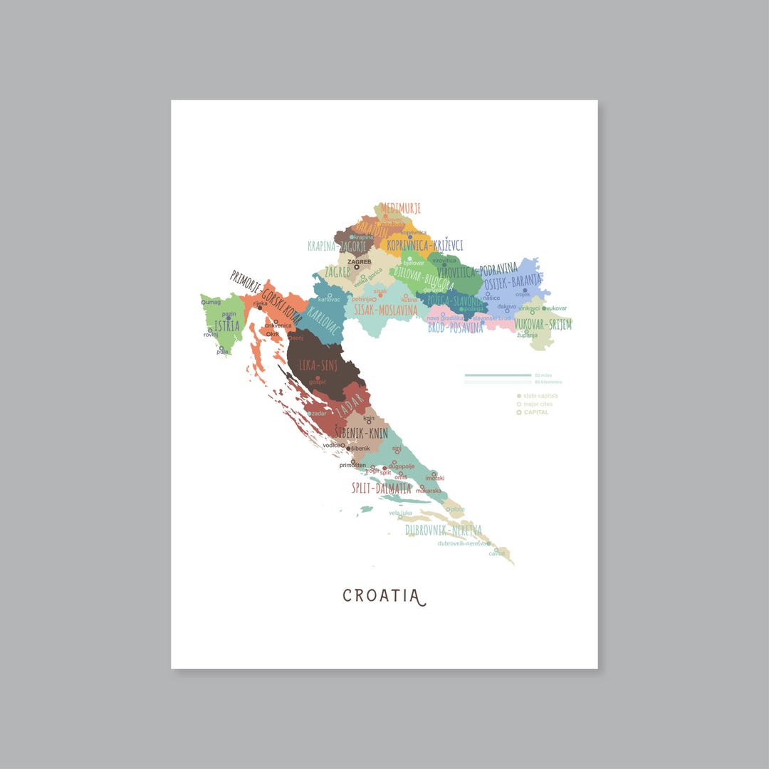 Croatia Map, PRINTABLE Croatia Provinces and Capitals, Labeled Croatia ...