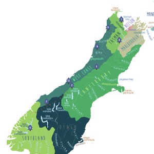 New Zealand National Parks Map Art Print (digital Download) - Etsy