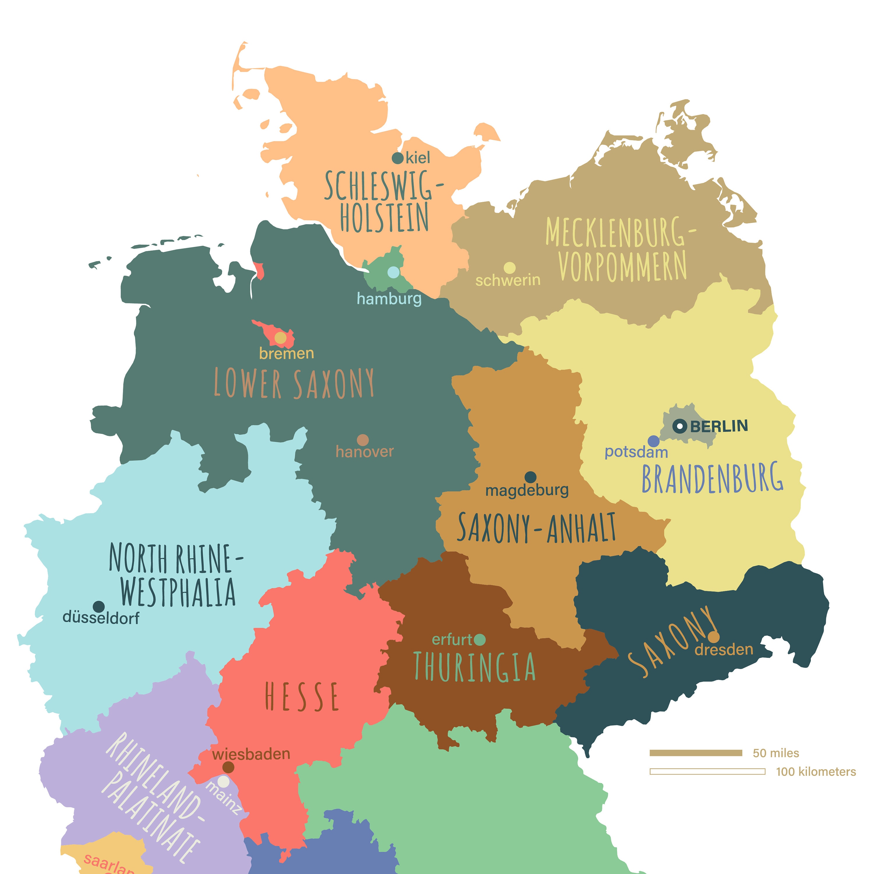 Mapa de Alemania Estados y capitales de Alemania IMPRIMIBLES - Etsy España