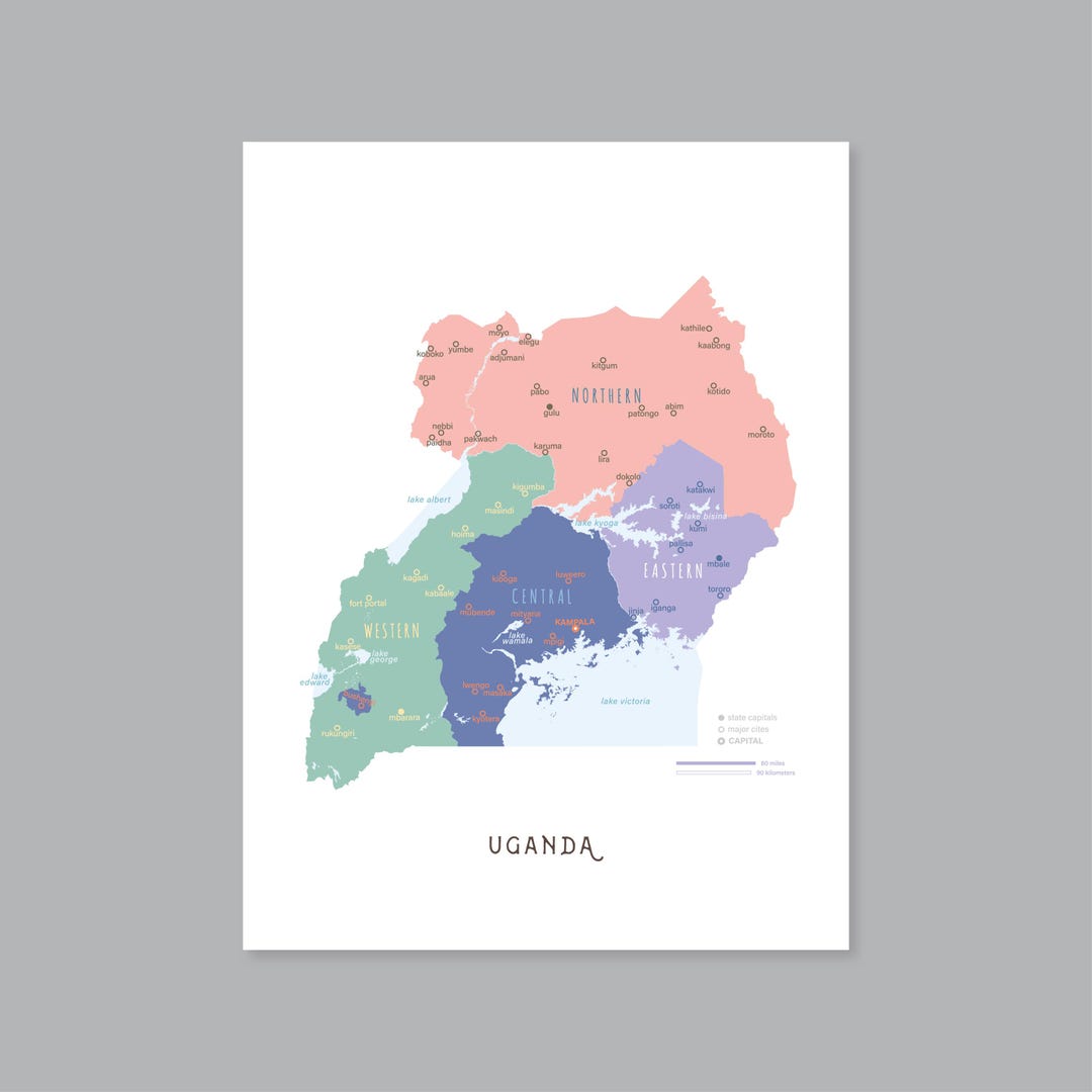 Uganda Map Print: Provinces & Capitals, Modern Decor (digital Download ...