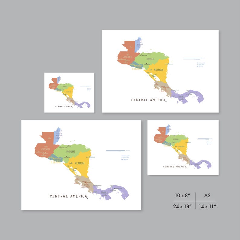 Central America Map Art Print: A Soft, Colorful Portrait of Seven Lands ...