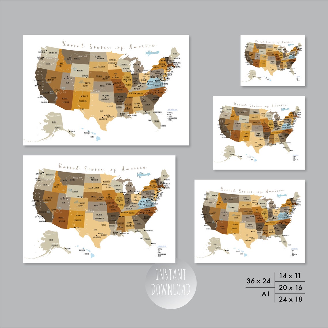 United States Map Wall Art PRINTABLE United States Map Print | Etsy