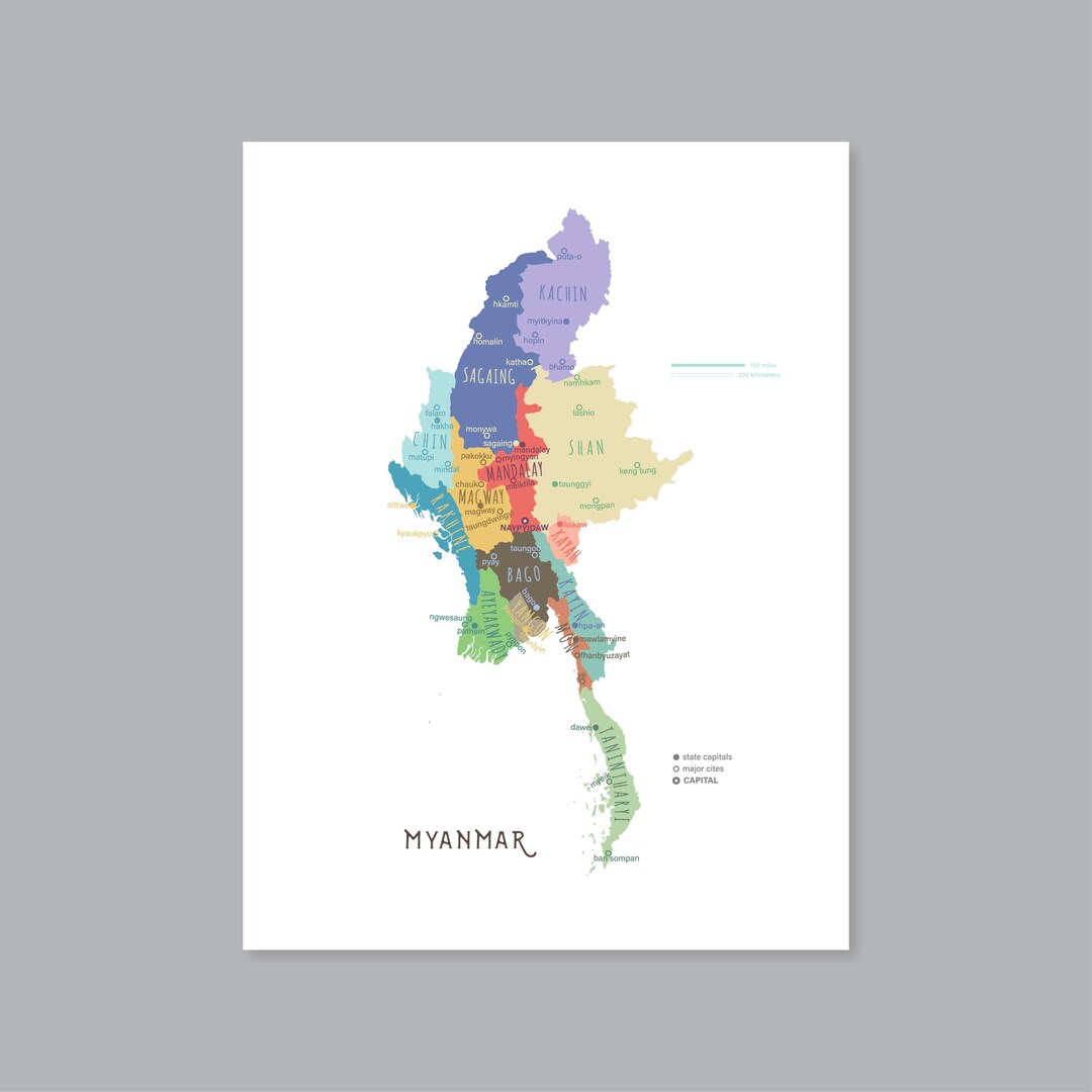 Myanmar Map, PRINTABLE Myanmar Provinces Map, Myanmar Capital State Map ...