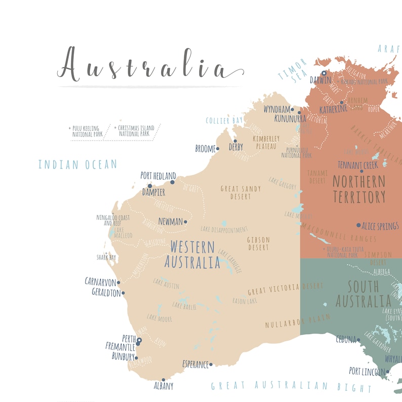 Australia Map PRINTABLE Australia Map Kid Nursery Modern - Etsy