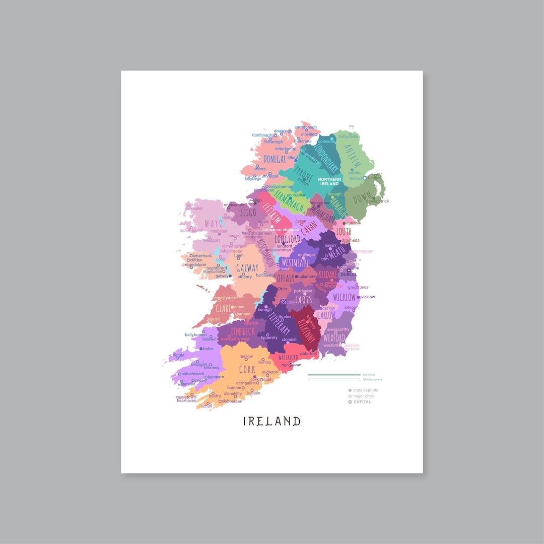 Ireland Map, PRINTABLE Ireland County Map, Labeled Ireland Map, Modern ...