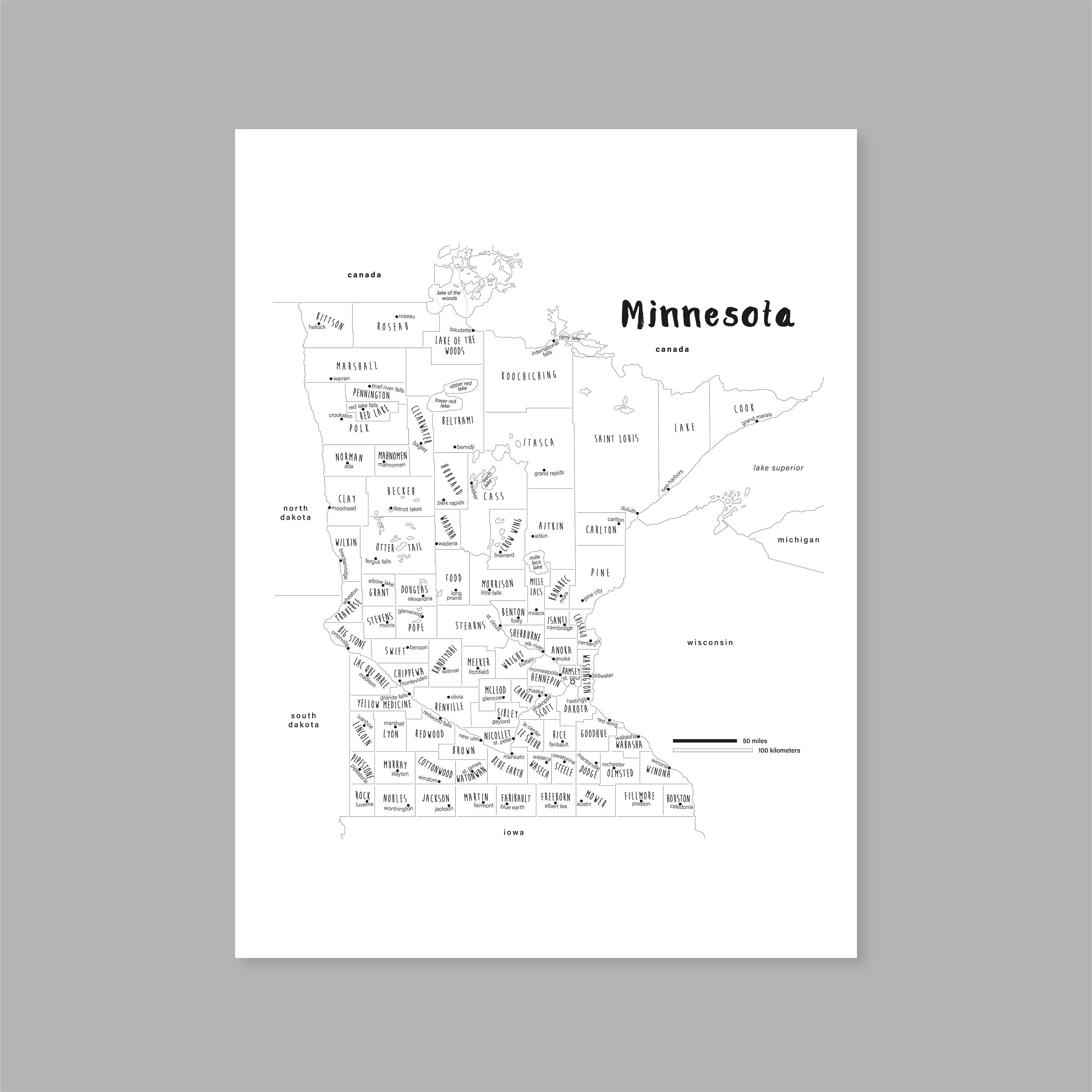 Minnesota Map Poster, PRINTABLE Minnesota Country Map MN, Minnesota Map ...