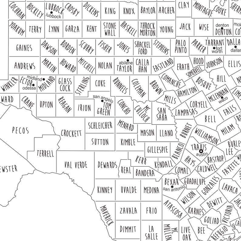 Texas Map Poster PRINTABLE Texas Countries Map TX Texas - Etsy