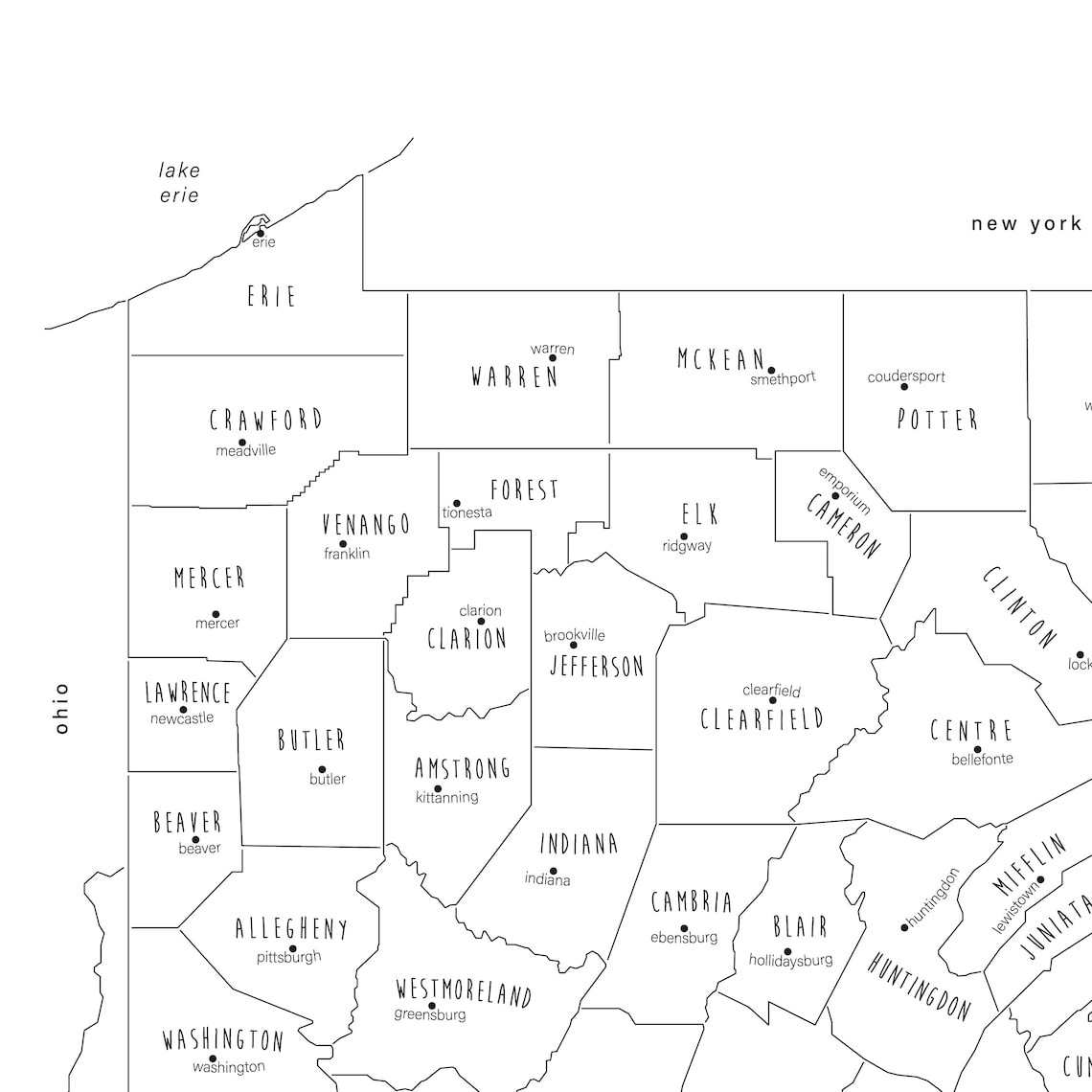 Pennsylvania Map Art Print: PA Counties Map, Modern Decor (PDF/JPG) - Etsy