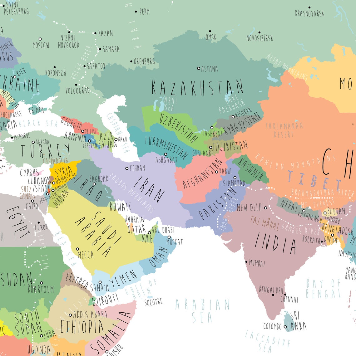 World Map With Countries PRINTABLE Wall Art Kid Nursery - Etsy