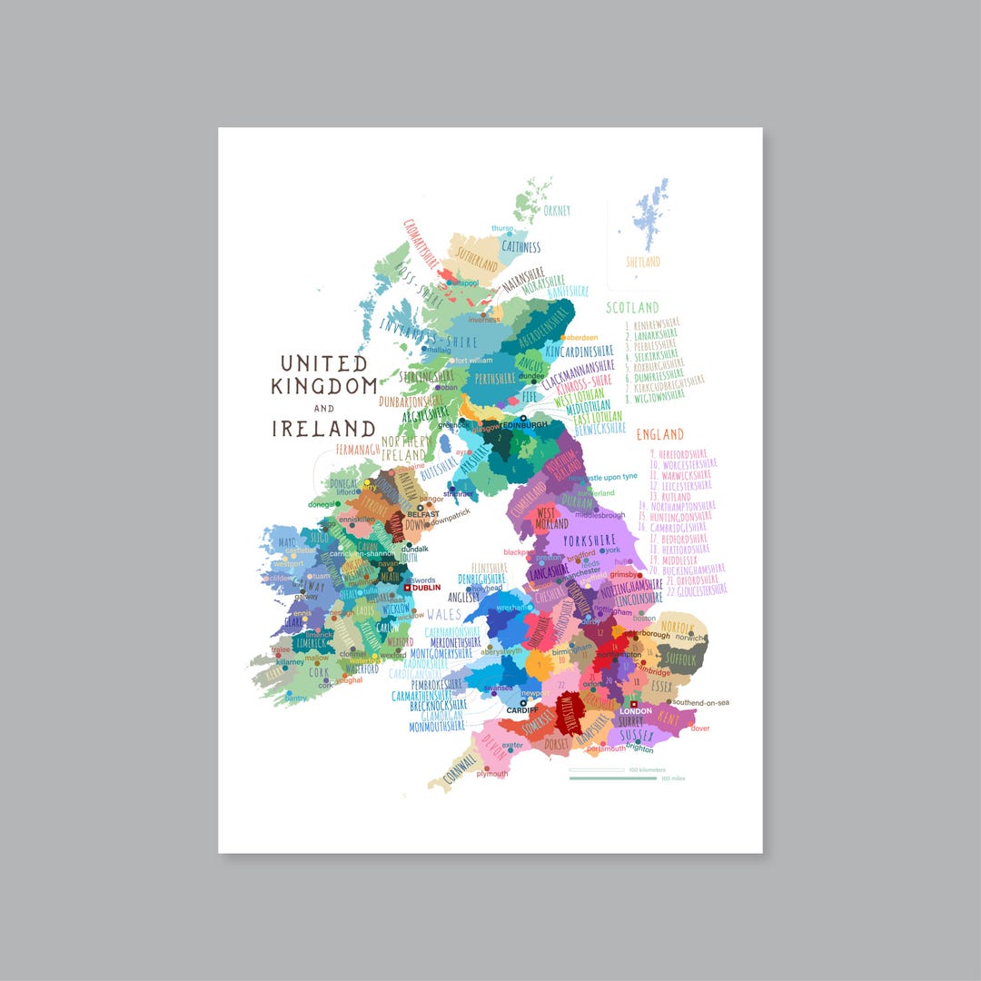 UK Ireland Map, PRINTABLE UK Ireland County Map, Labeled United Kingdom ...